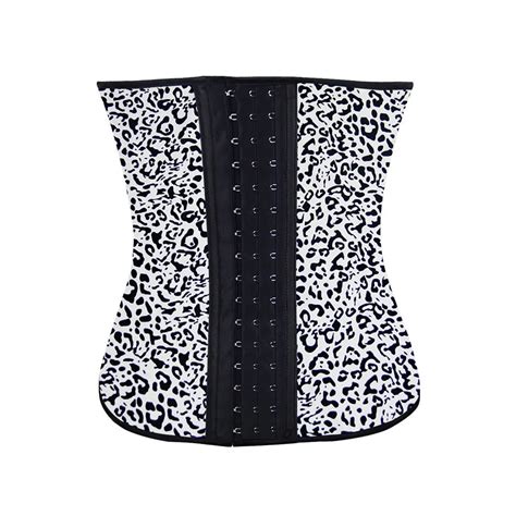 Sexy White Black Leopard Print Latex Waist Trainer Tummy Control Women Waist Bodycon Corsets