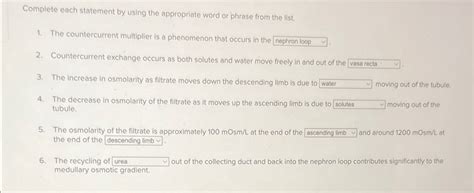 Solved Complete Each Statement By Using The Appropriate Word