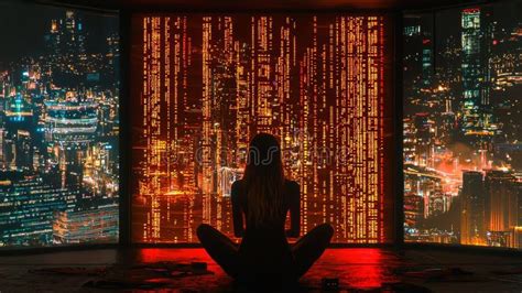 towards the end of the night a female programmer codes on a high tech