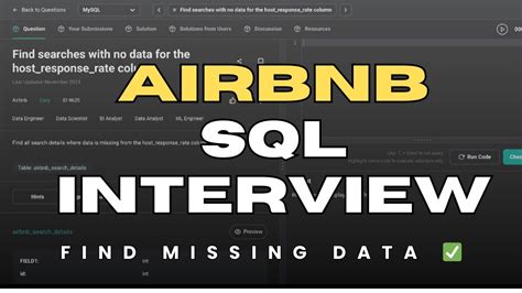Airbnb Sql Interview Question Find Missing Data In Host Response Rate Sql Null Handling Youtube