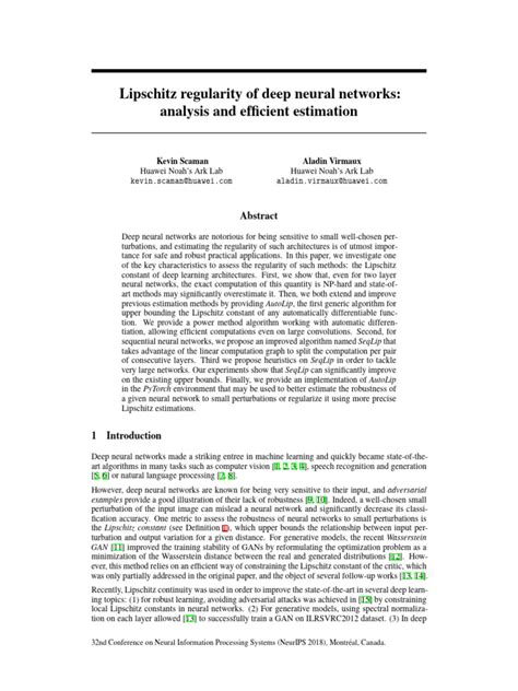 Neurips 2018 Lipschitz Regularity Of Deep Neural Networks Analysis And Efficient Estimation