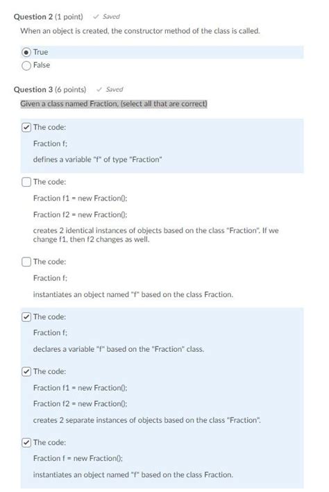 Solved Question 2 1 Point Saved When An Object Is Created