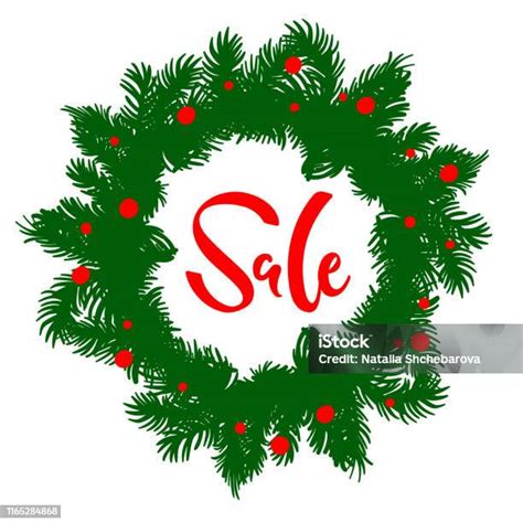 벡터 일러스트 크리스마스 화환으로 둘러싸인 판매 손으로 그린 글자 프로모션 배너 전단지 브로누레스 간판에 적용됩니다 계절에 대한 스톡 벡터 아트 및 기타 이미지 Istock