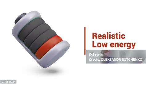 방전된 현실적인 배터리 낮은 충전량 벡터 일러스트 레이 션입니다 빈 보조 배터리 최소 에너지 배터리 전원에 대한 스톡 벡터 아트 및 기타 이미지 Istock