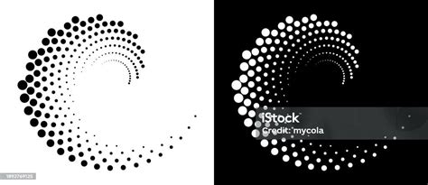 현대 추상 배경입니다 원 형태의 하프톤 도트 둥근 로고 디자인 요소 또는 아이콘 벡터 점선 프레임입니다 흰색 바탕에 검은색 인물과 검은색 면에 똑같이 흰 인물이 있습니다