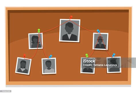 팀 구조 차트 회사 구성원 보드 고정 된 작업 팀 사진 및 조직 트리 차트 연구 벡터 일러스트 개념에 대한 스톡 벡터 아트 및
