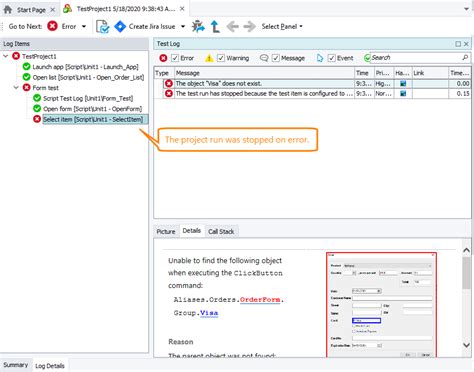 Stop A Project Run On An Error Testcomplete Documentation