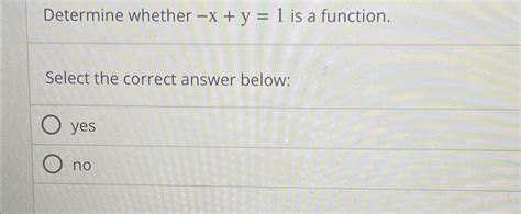 Solved Determine Whether X Y 1 Is A Function Select The Chegg Com