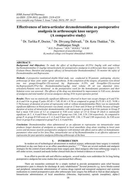 Effectiveness Of Intra Articular Dexmedetomidine As Postoperative Analgesia In Arthroscopic Knee