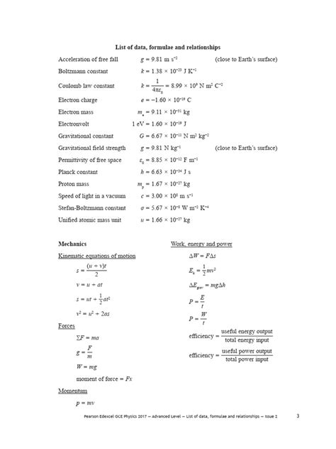 A Level Physics Data Formulae Relationships Download Free Pdf Electronvolt Waves