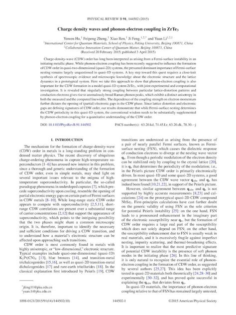 Pdf Charge Density Waves And Phonon Electron Coupling In Zrte3feng