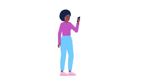 Animated Woman Checking Phone Scrolling Smartphone Constantly
