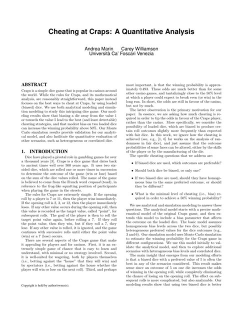 PDF Cheating At Craps A Quantitative Analysis