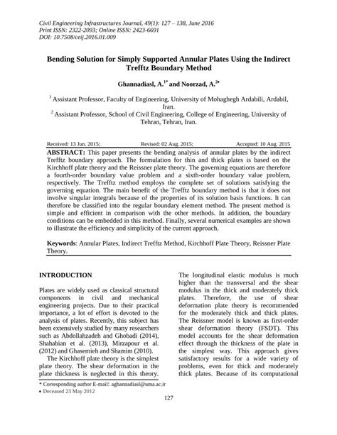 Pdf Bending Solution For Simply Supported Annular Plates Using