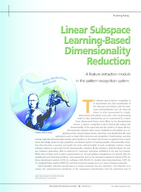 pdf linear subspace learning based dimensionality reduction