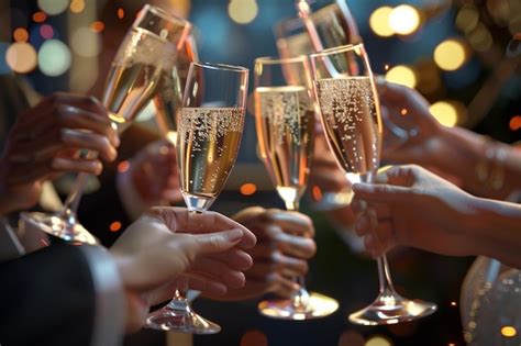 Premium Photo A Group Of Friends Toasting With Champagne Glasses
