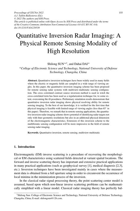 Pdf Quantitative Inversion Radar Imaging A Physical Remote Sensing