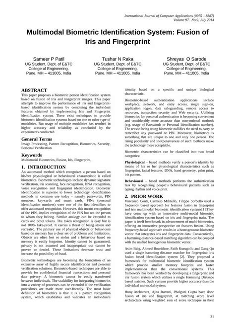 Pdf Multimodal Biometric Identification System Fusion Of Iris · Fingerprint Recognition