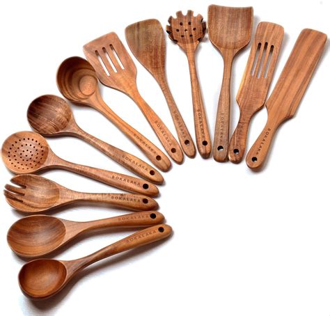Wooden Spoons For Cooking 12pcs Wooden Utensils For Cooking Teak Wooden