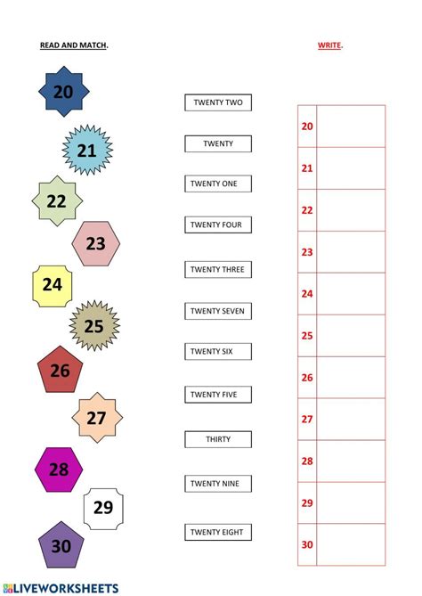 Numbers From 20 To 30 Worksheet