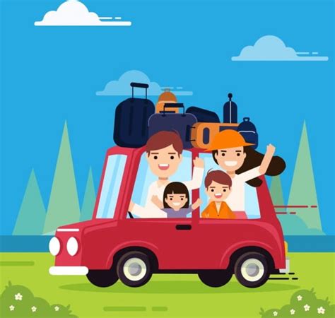 여행 배경 가족 자동차 수하물 아이콘 만화 디자인 Eps Ai Uidownload