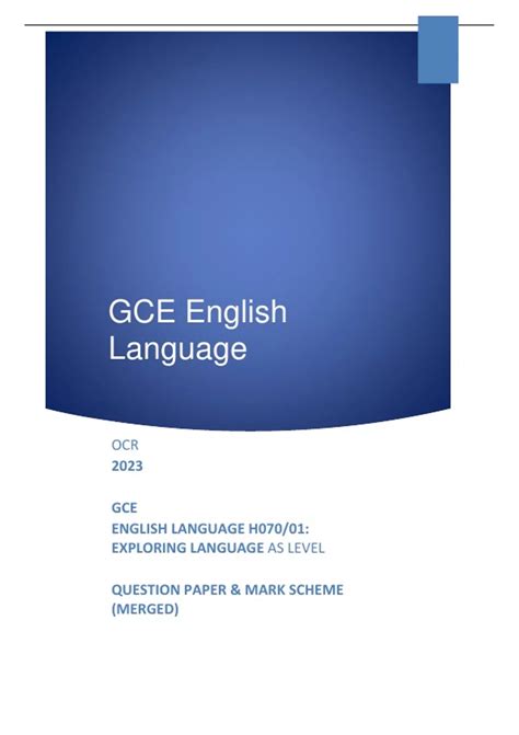 Ocr 2023 Gce English Language H070 01 Exploring Language As Level
