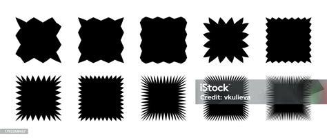 Zig Zag Edge Squared Shape Collection Jagged Square Elements Set Black Graphic Design Element