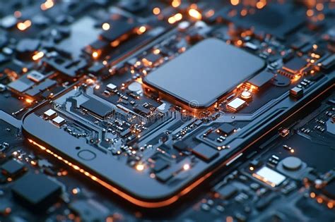 Close Up Cpu Showing Electronic Circuitry And Components Lighting Up Stock Photo Image Of