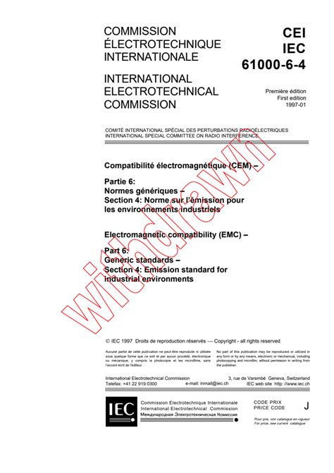 Iec 61000 6 4 1997 Electromagnetic Compatibility Emc Part 6 Generic Standards Section 4