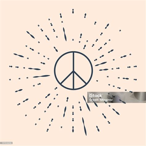 베이지 색 배경에 격리 된 검은 평화 기호 아이콘 히피 심보 그런지 이미지 기법에 대한 스톡 벡터 아트 및 기타 이미지 그런지 이미지 기법 평화 시위 평화의 상징