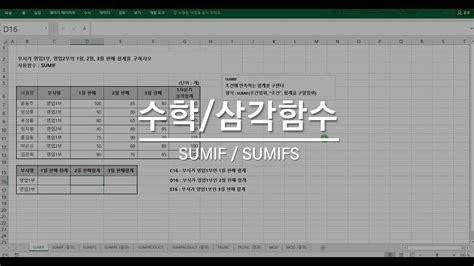 [엑셀 수학 삼각함수] Sumif Sumifs Youtube