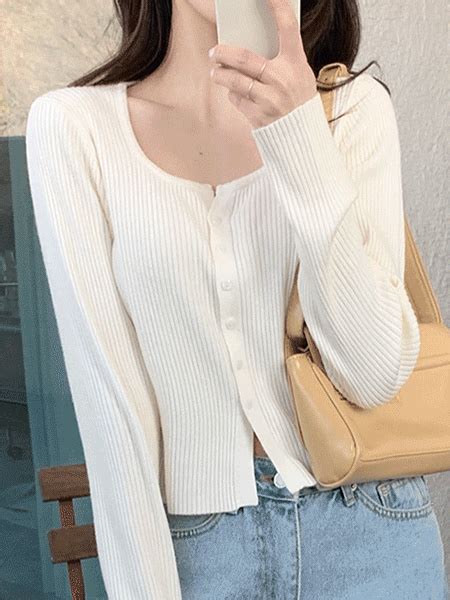 3kg여리핏 재입고 미유 골지 스퀘어넥 가디건 4c 에이블리