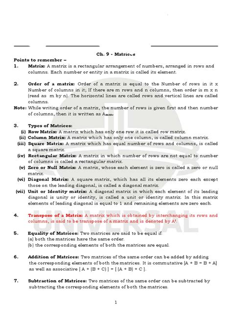 Ch 9 Matrices Pdf Matrix Mathematics Algebra