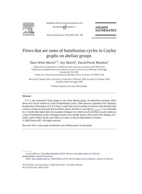 Pdf Flows That Are Sums Of Hamiltonian Cycles In Cayley Graphs On Abelian Groups Dokumentips
