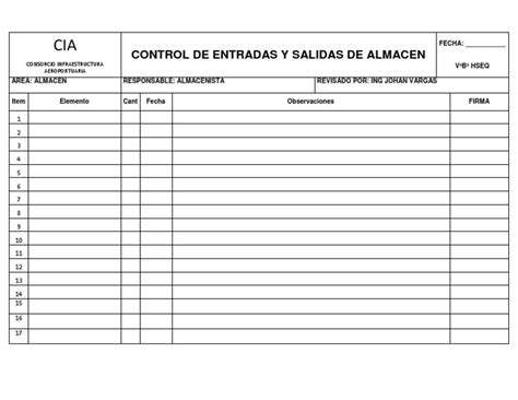 Formato De Control De Entradas Y Salidas Image To U