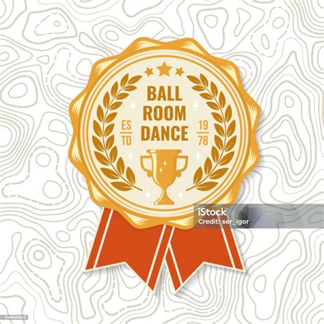 볼룸 댄스 스포츠 클럽 배지 로고 패치 셔츠 또는 로고 인쇄 스탬프 또는 티에 대한 개념입니다 댄스 스포츠 스티커 트로피 컵 볼룸 댄스 실루엣 벡터 그림입니다 상에 대한