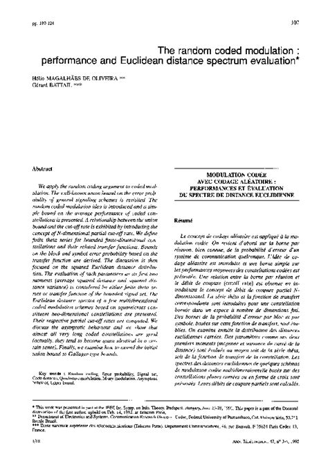 Pdf The Random Coded Modulation Performance And Euclidean Distance Spectrum Evaluation