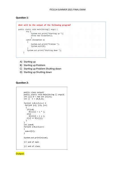 Itcs114 Summer 2021 Final Exam Itcs114 Summer 2021 Final Exam Question 1 A Starting Up B
