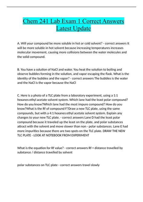 Chem 241 Lab Exam 1 Correct Answers Latest Update Chem 241 Stuvia Us