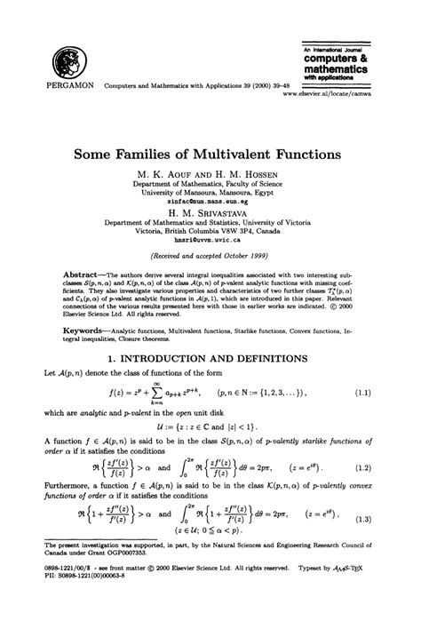 Pdf Some Families Of Multivalent Functions