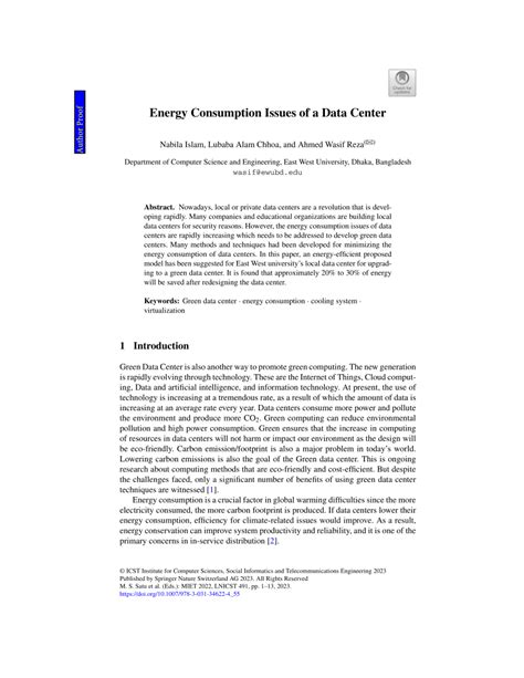 Pdf Energy Consumption Issues Of A Data Center