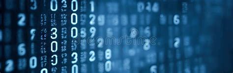 Blue Digital Binary Data On Computer Screen With Bokeh Abstract Information Technology