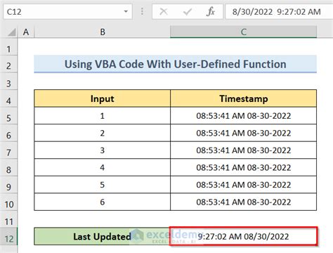 how to insert last modified date and time in excel cell