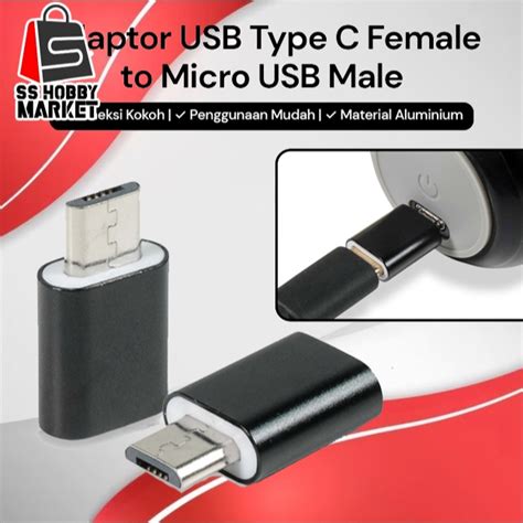 Jual Adaptor Usb Type C Female Ke To Micro Usb Male Aluminium Shopee Indonesia