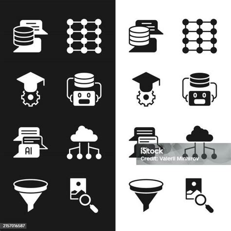 Set Artificial Intelligence Robot Graduation Cap Server Data Neural Network Chat Network Cloud