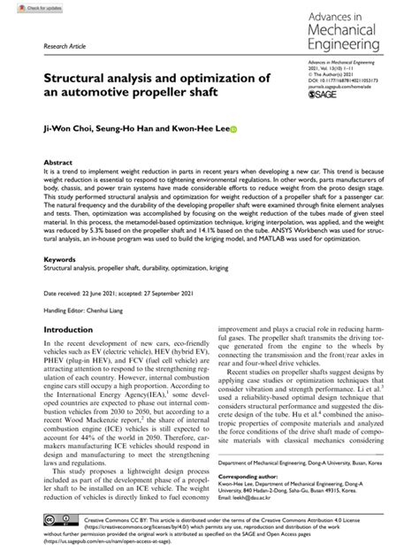 Structural Analysis And Optimization Of An Automotive Propeller Shaft Pdf Deformation