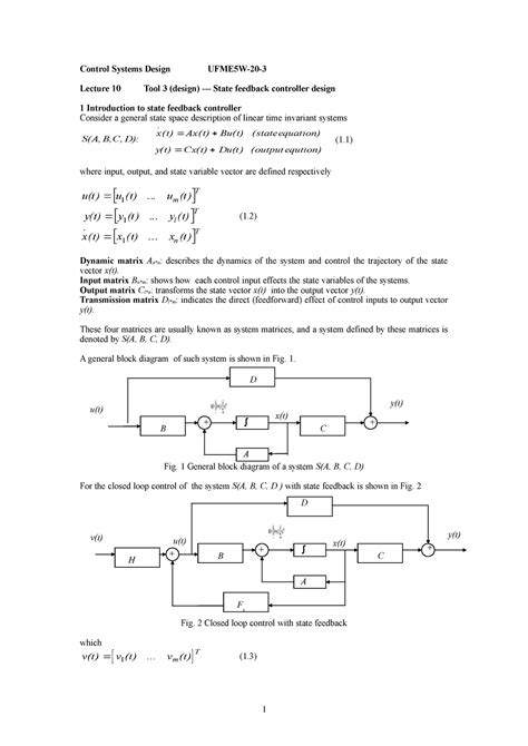 Lec 10 State Feedback Controller Design Control Systems Design Ufme5w 20 Lecture 10 Tool 3