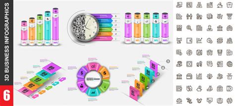 Bundle 3d Infographics Design Template Royalty Free Vector