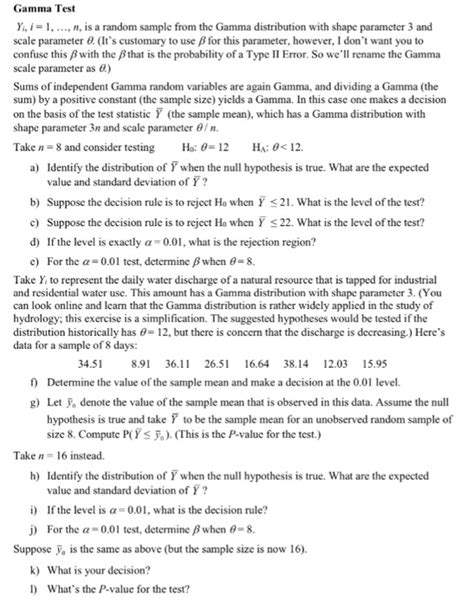 Solved Yi I 1 N Is A Random Sample From The Gamma