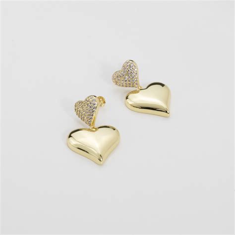 Gold Heart With Cz Earrings